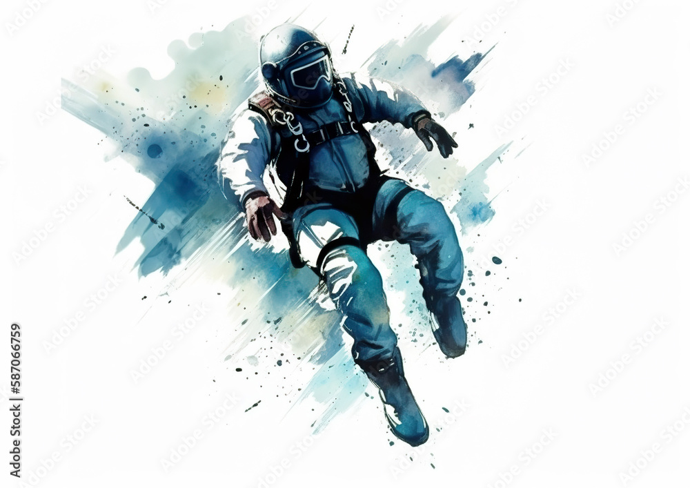 Watercolor abstract representation of skydiving. Skydiving player in ...