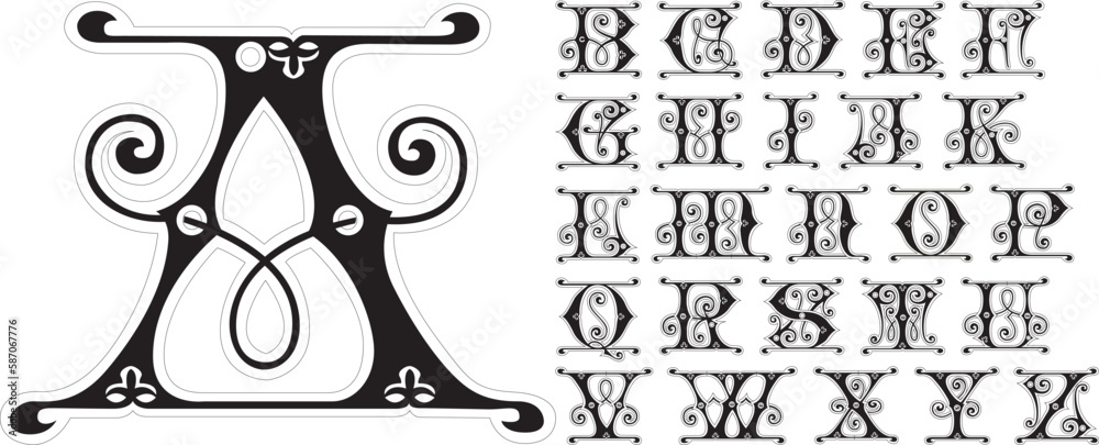 Vintage decorative font, alphabet, initial letters vector set. Luxury ...