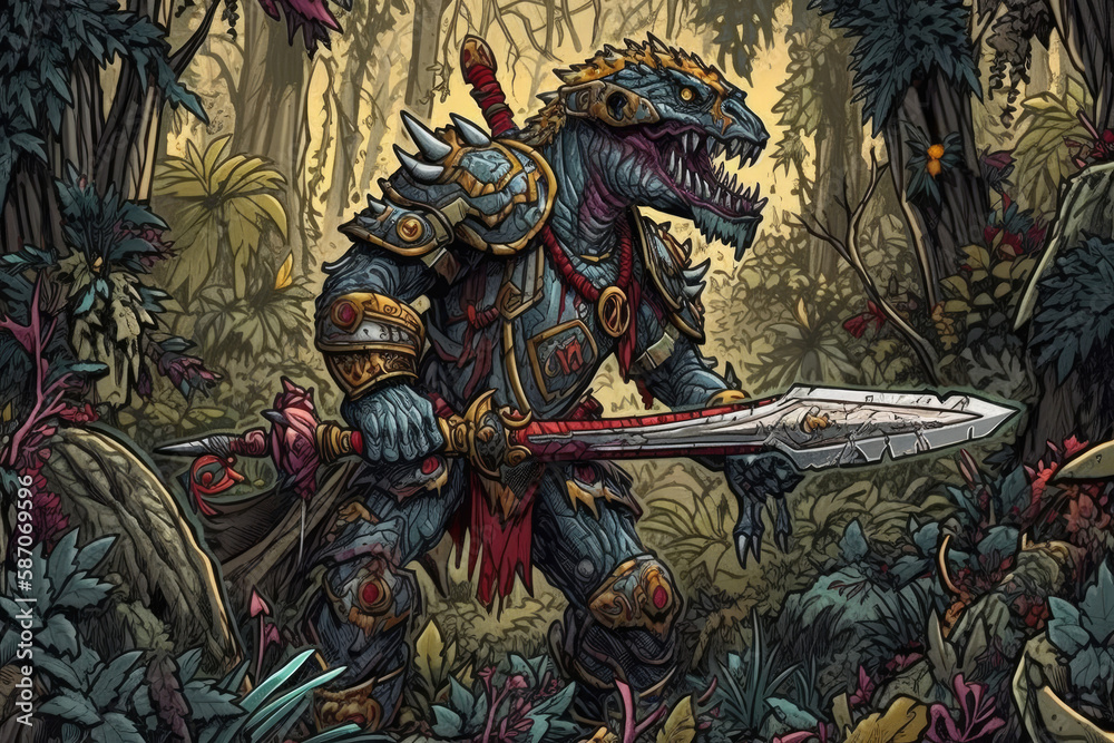 Saurus Warrior of the Lizardmen in Digital Ink Art (Generative AI ...