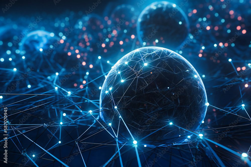 A white and blue background features striking, interconnected lines and ...