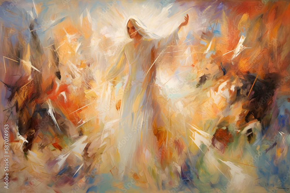 Resurrection and ascension of Christ to heaven, abstract oil painting ...