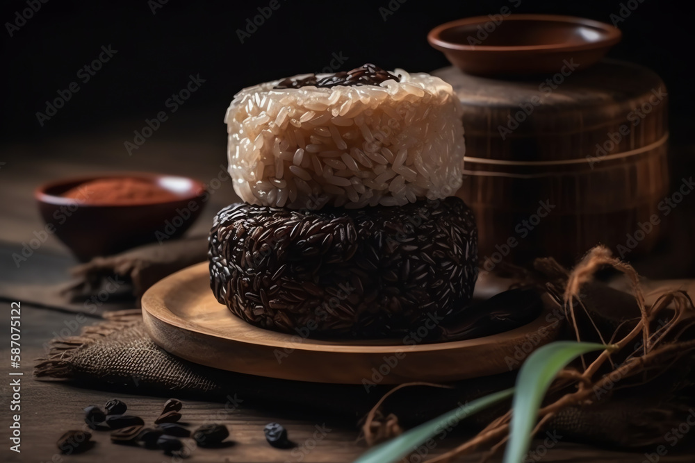 Glutinous rice Sticky rice isolated Mockup with vintage black ...