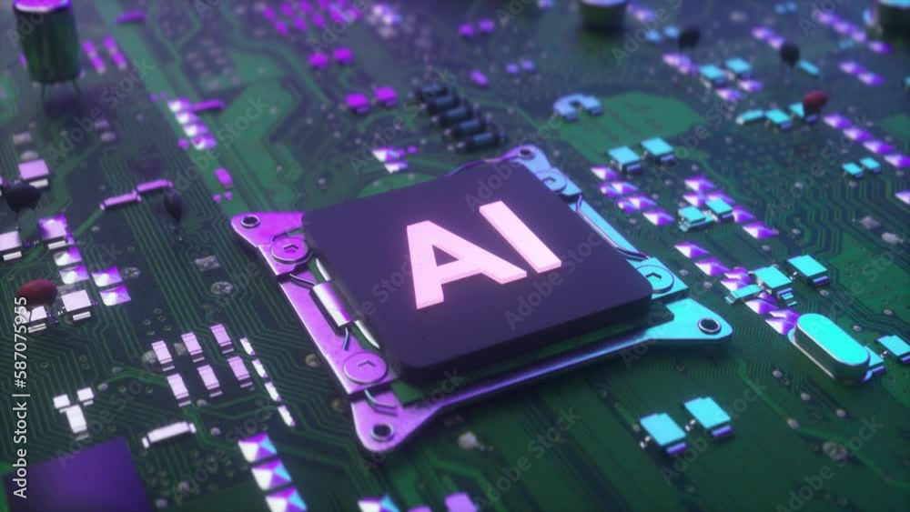 AI Symbol. CPU Processor starting Artificial Intelligence digitalization of data information ...
