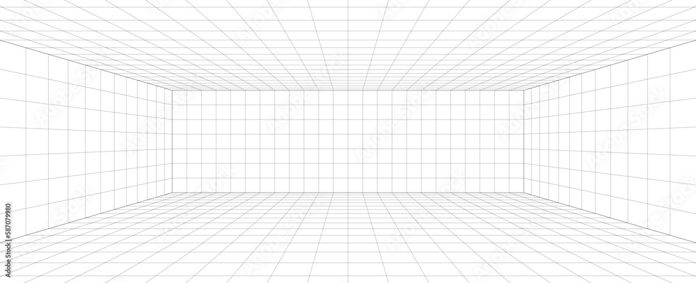 Poster wide empty room interior, perspective view 3d illustration ...