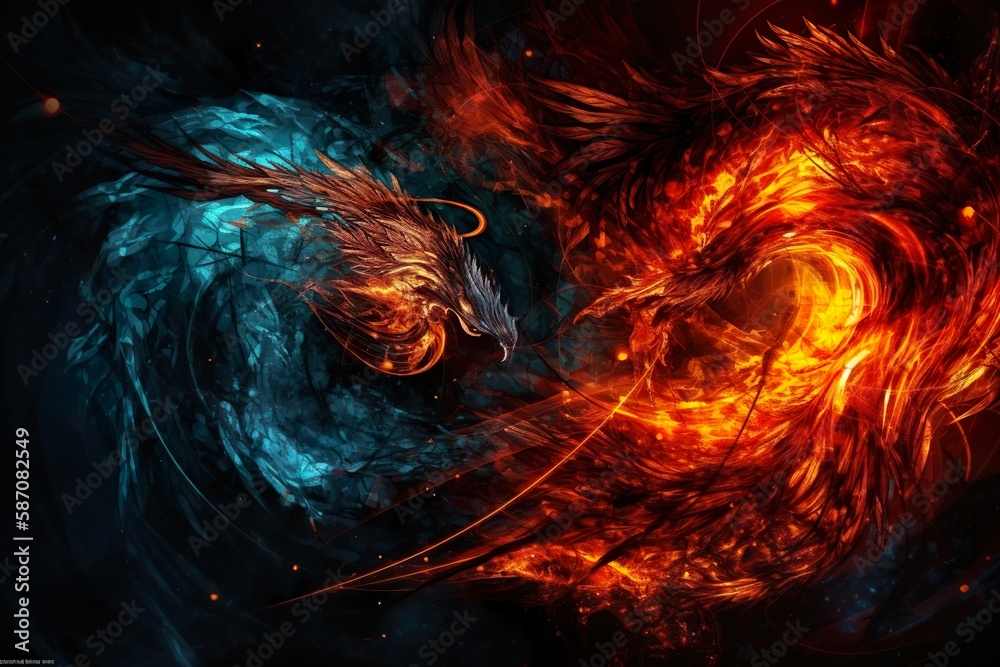 Ice colliding with flames desktop wallpaper - high contrast Stock ...