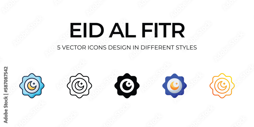 Eid Al Fitr Icon Design in Five style with Editable Stroke. Line, Solid ...
