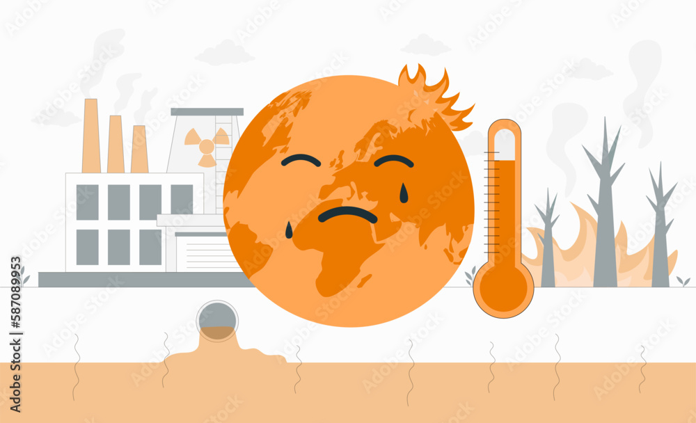 Global warming concept. Planet crying next to thermometer. High ...