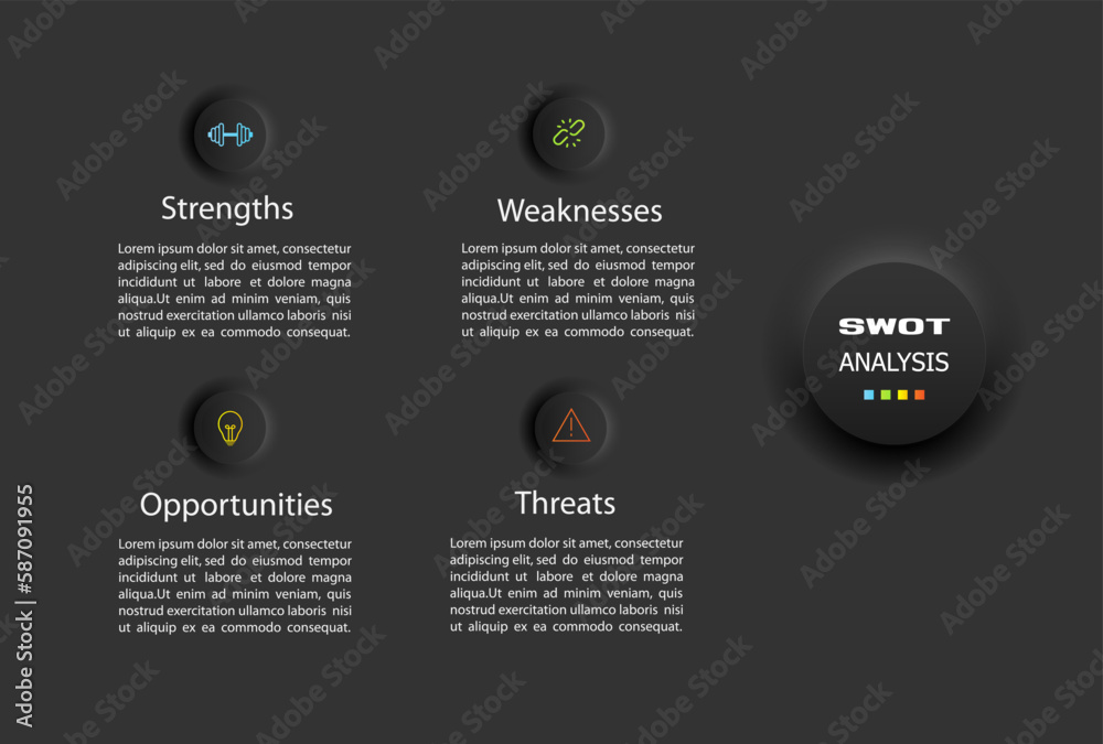 Swot infographic analysis template. Background with icon and Four ...