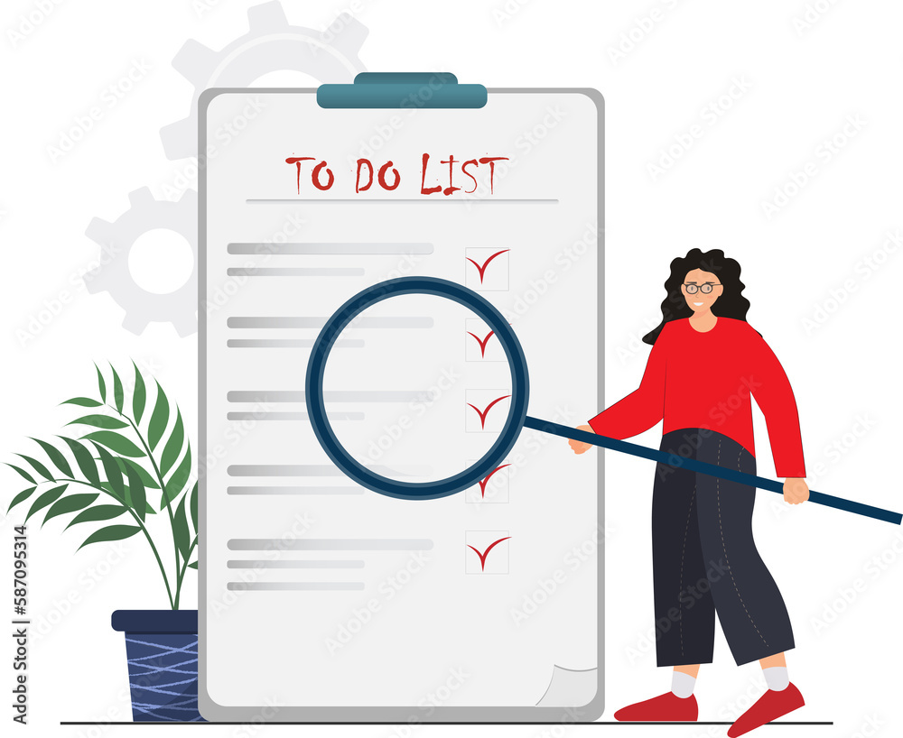 ภาพประกอบสต็อก Person checking to do list, planning business ...