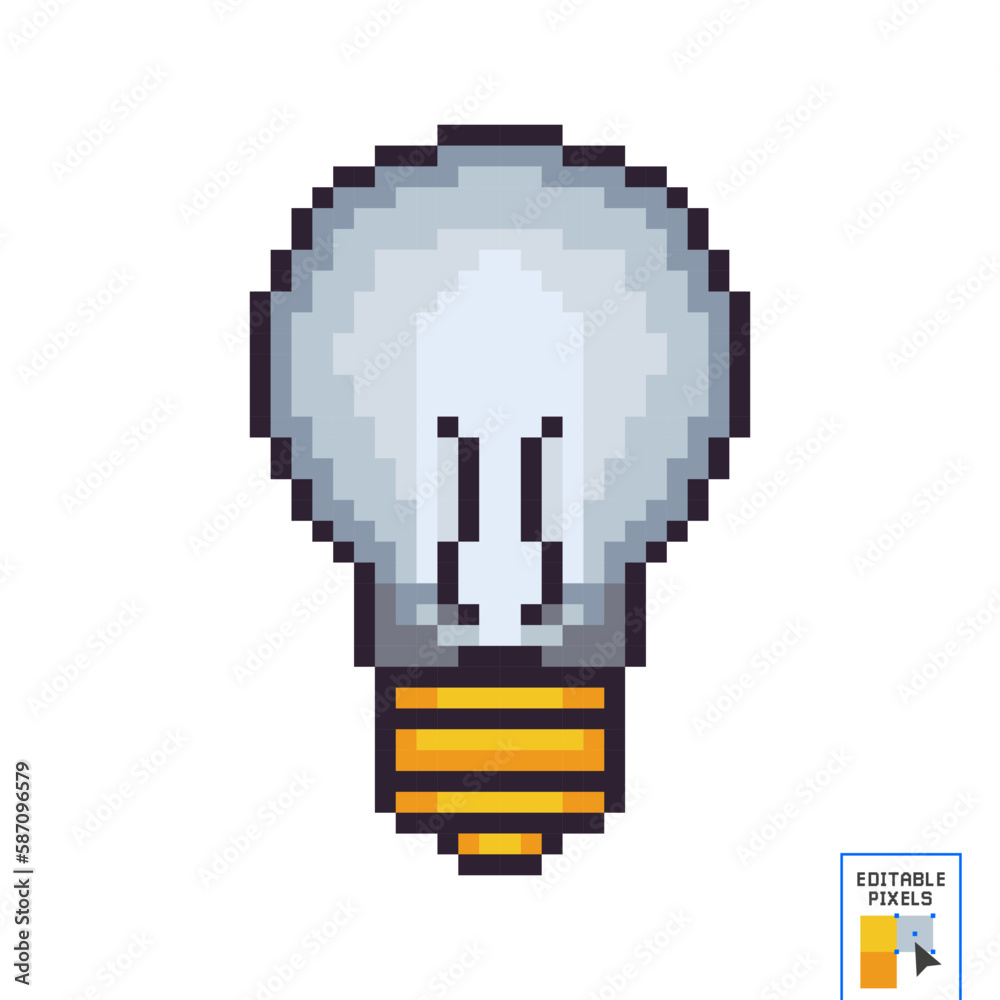Light bulb pixel icon. Pixel art Light bulb vector game 8 bit lamp icon ...