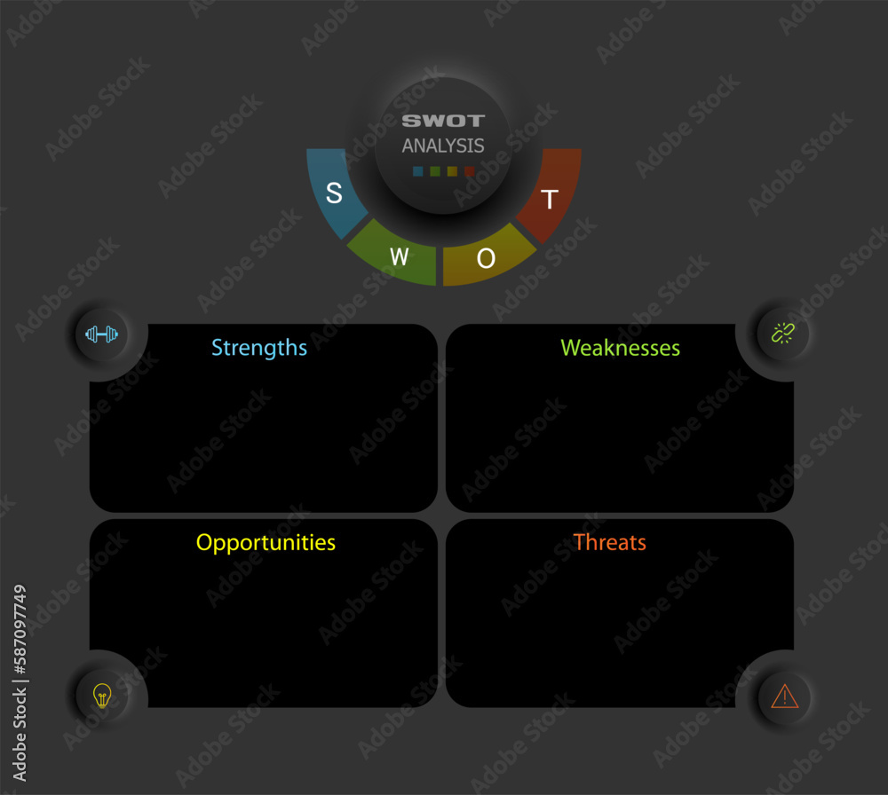 Swot infographic analysis template. Background with icon and Four ...