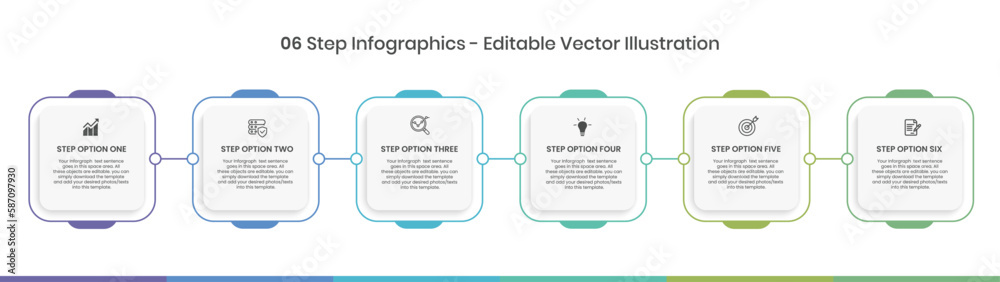 6 Steps Infographics Design Template - Graph, Pie chart, workflow ...