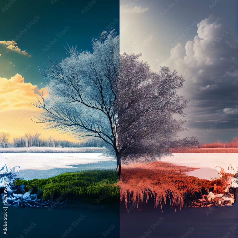 split comparison view of different summer vs winter seasons, aging or ...