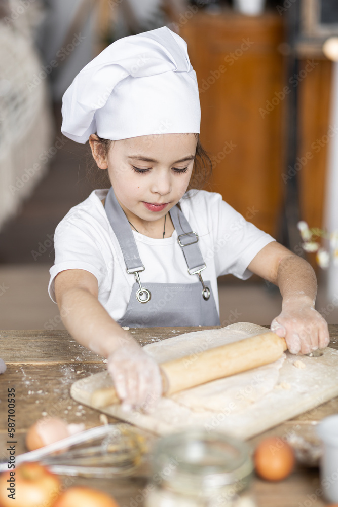 Cute little girl baking homemade sweet pie together, having fun. Home ...
