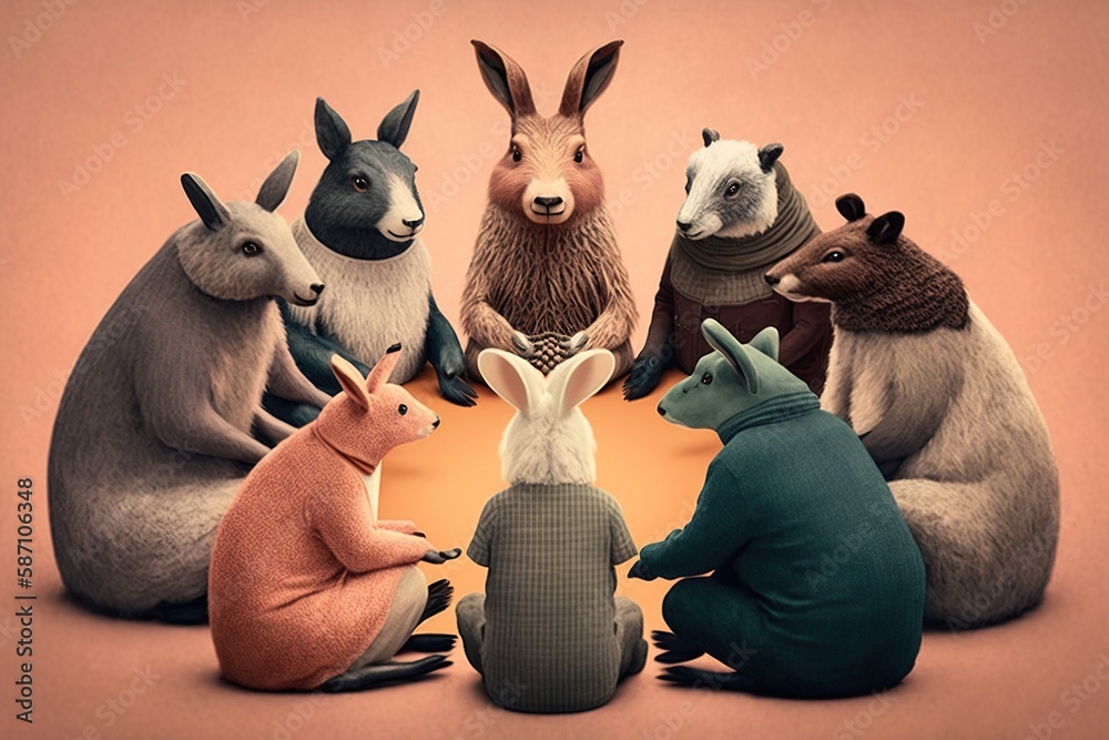 Animals sit in a circle at anonym alcoholic meeting, created with ...