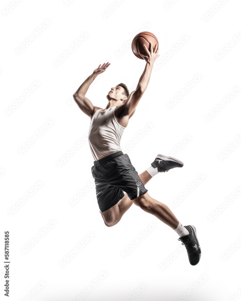 High-Flying Dunk, Muscular Male Basketball Player Soars to the Hoop ...