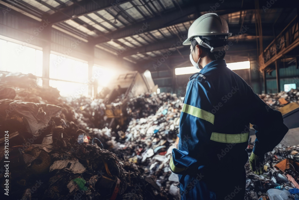 Recycling industry a worker who recycling thing on recycle center ...