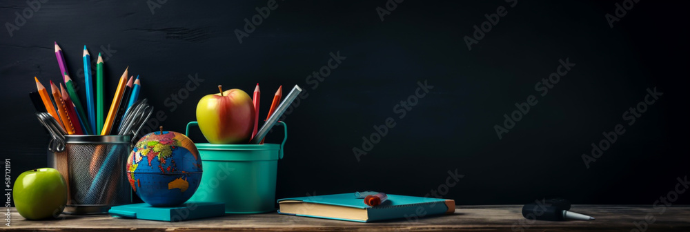 school background, tools, horizontal layout banner with copy space ...