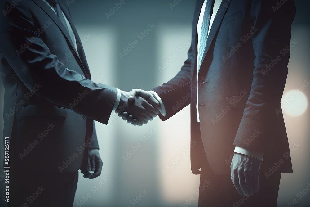 Two businessmen are agreeing on business together and shaking hands ...
