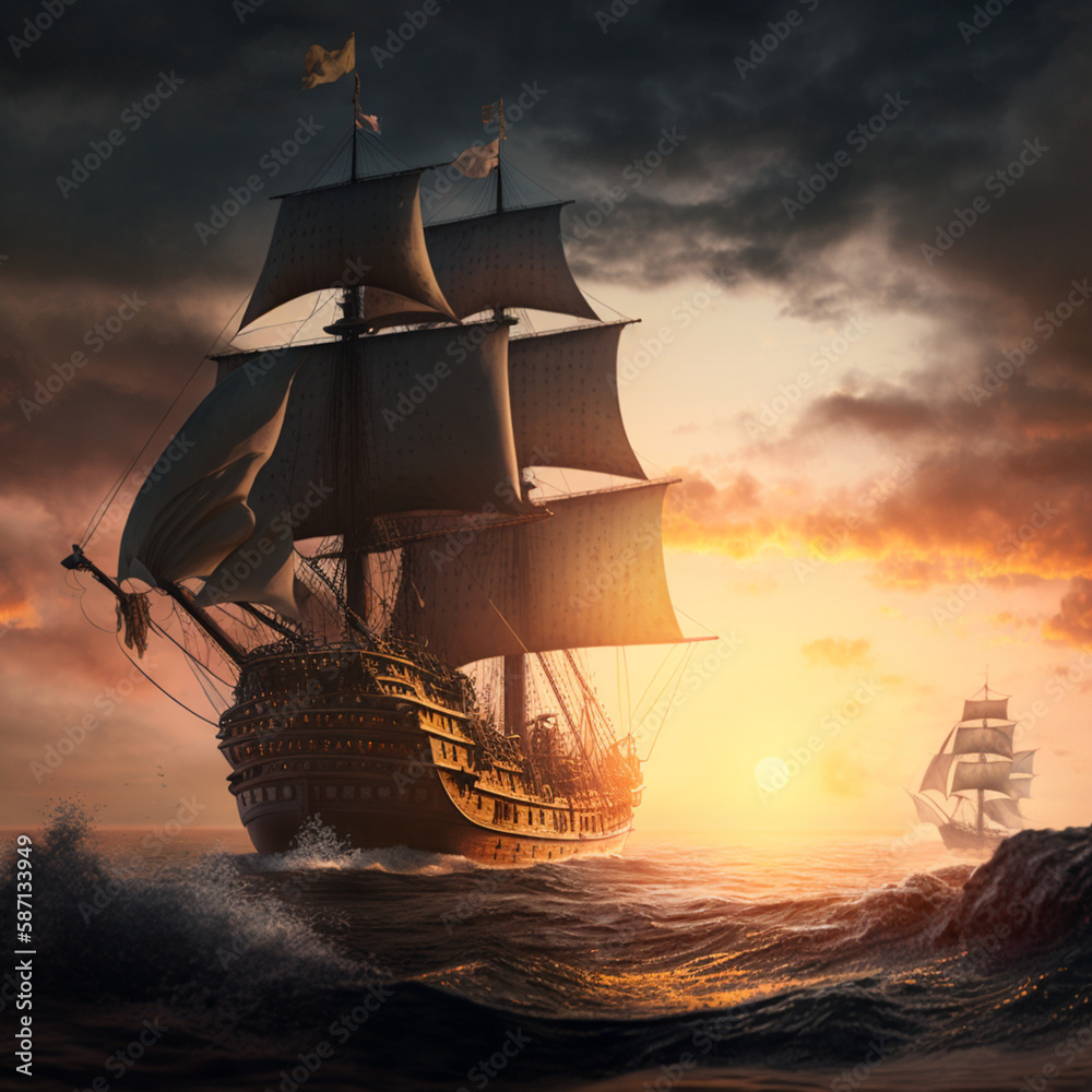 Susan Constant, Godspeed, and Discovery ships crossing the Atlantic and ...