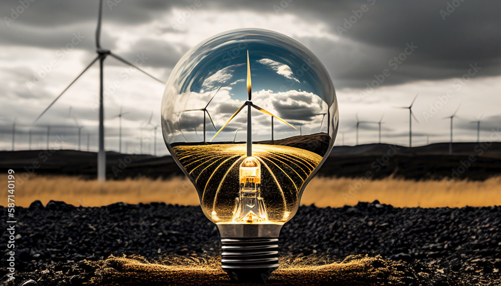 Harvesting the wind: renewable energy revolution. Powerful wind turbine ...