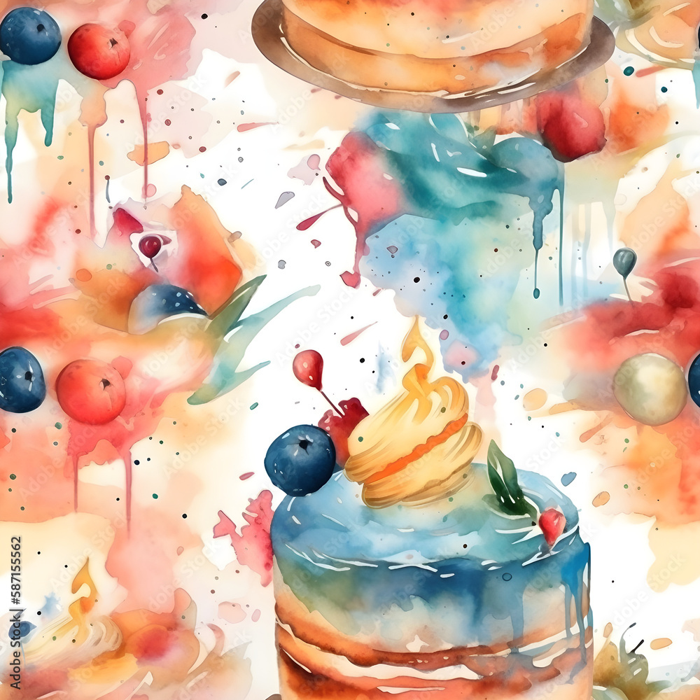 birthday cake with candles, background with cake and berries, realistic ...