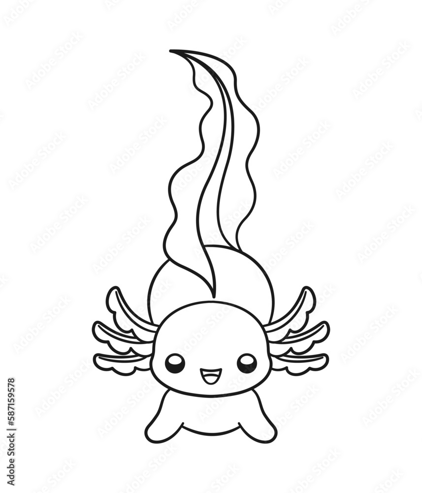 Happy axolotl swimming cartoon vector illustration. Cute underwater ...