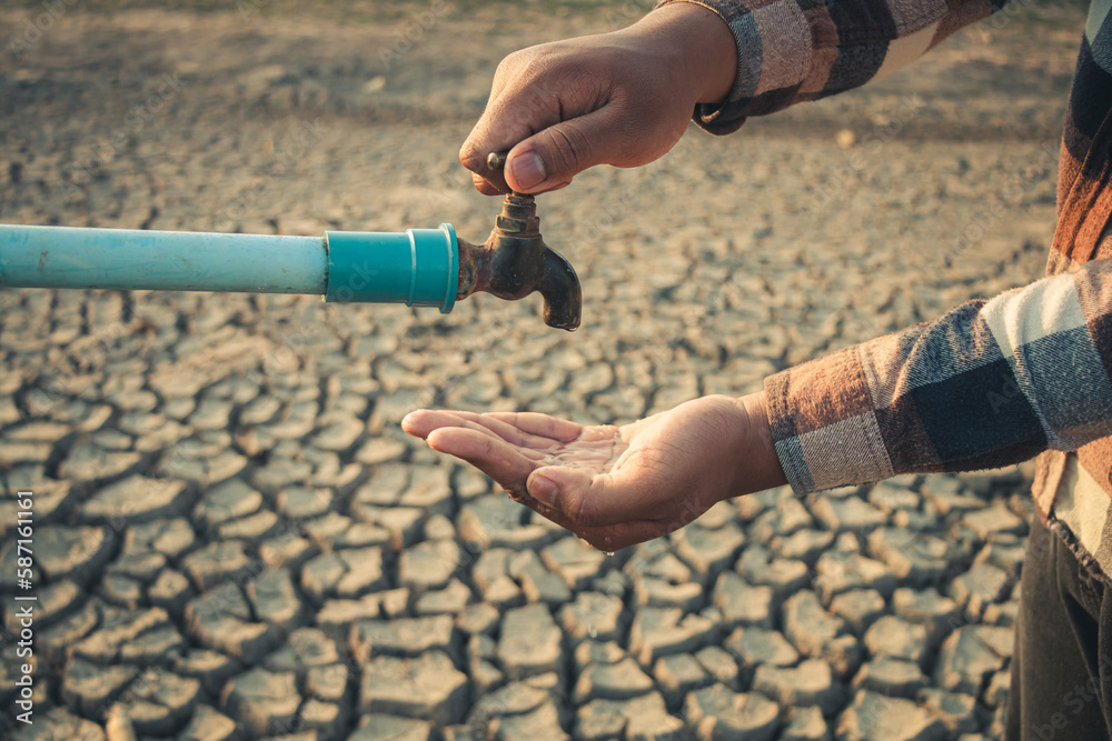Hand for drinking water to live through drought, Concept drought and ...