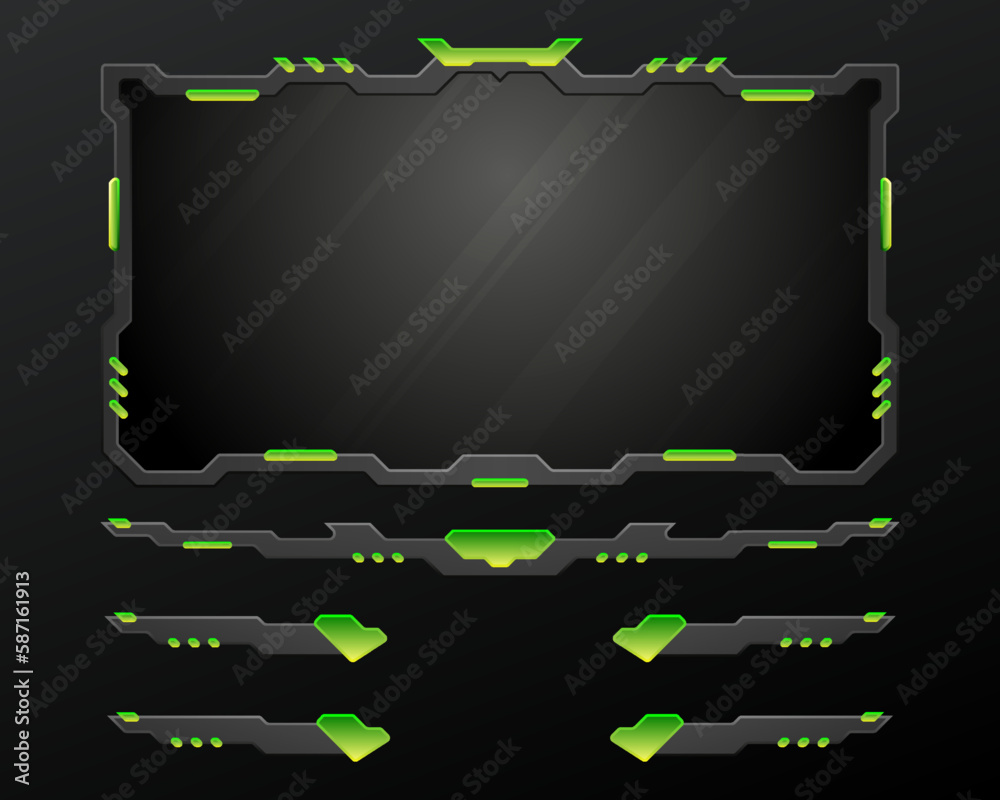 Abstract metal and green border stream overlay game gui screen panel ...