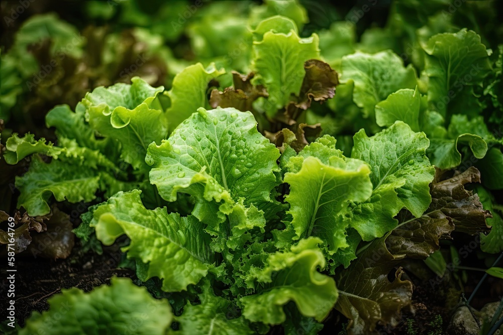 Loose leaf lettuce leaves were photographed up close and personal in a ...