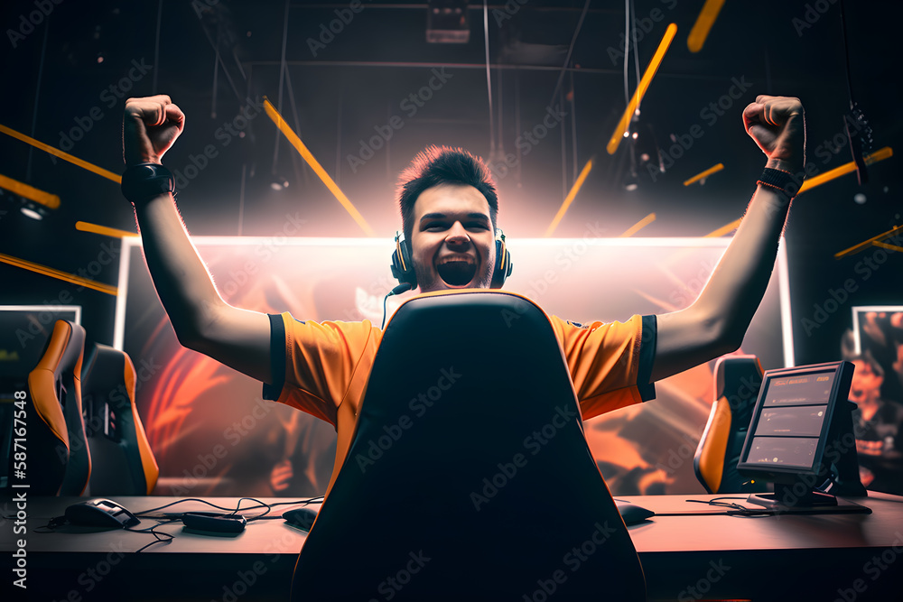 Generative AI. Triumphant Gamer: Professional E-Sports Player ...