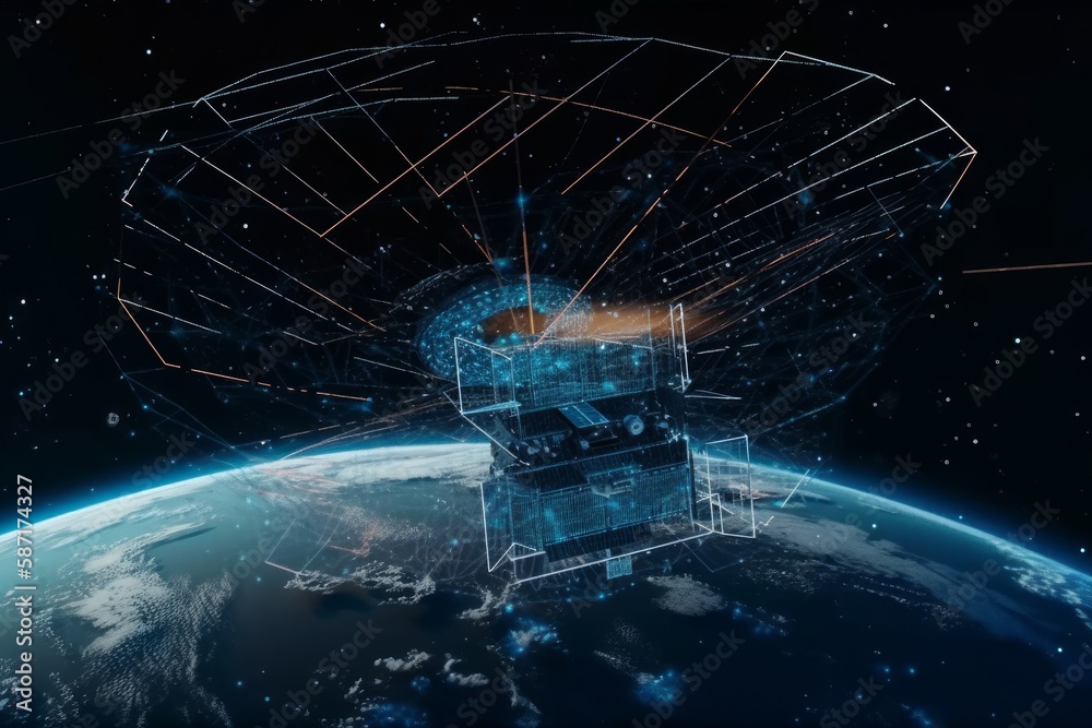 Hyper Detail Cartoon Illustration: Transmitting Data from Earth to ...