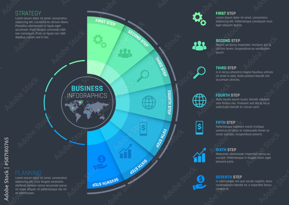 Business infographics with vector template of presentation step chart ...