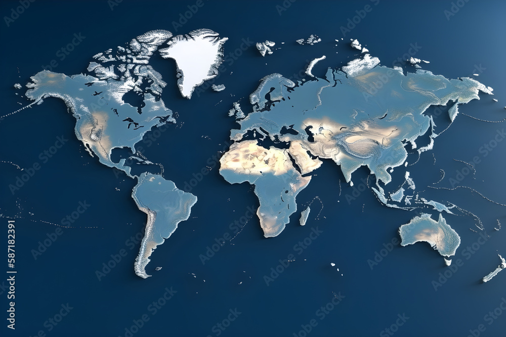 Generative ai world map layout, image of countries, land and water on ...