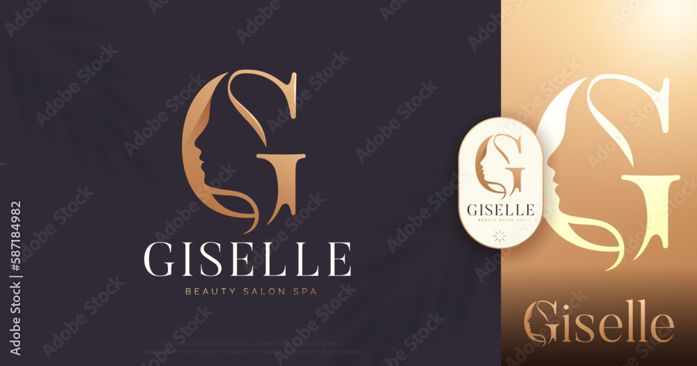 beauty monogram letter g woman silhouette logo design Stock Vector ...