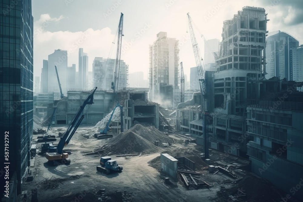 Building construction sites in a futuristic city. Generative AI ...