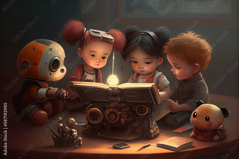 Cartoon style of educational interaction in the early age.New ...