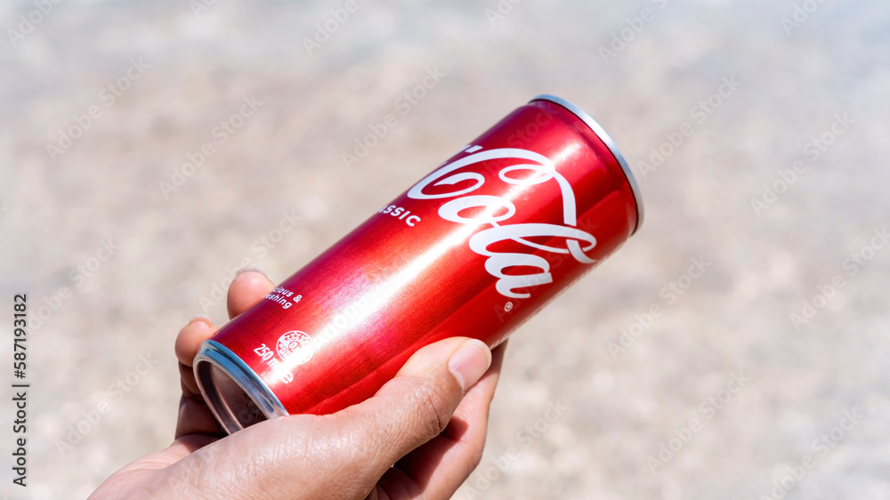 Phuket-Thailand-March-27-2023 :Man hand with Coke Cola softdrink can ...