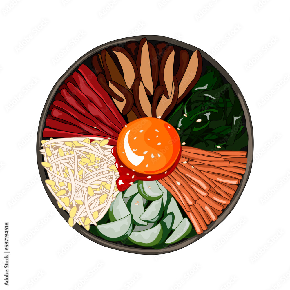 bibimbap, Korean traditional food, Asian popular street food vector ...