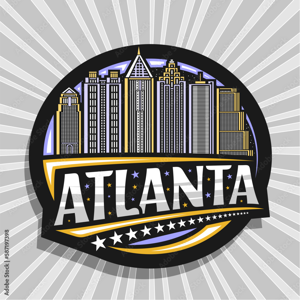 Vector logo for Atlanta, black decorative label with line illustration ...