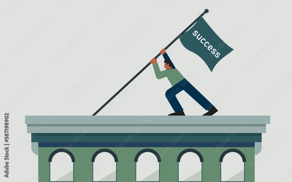 design vector of a man raising the flag of success, depicting a man who ...