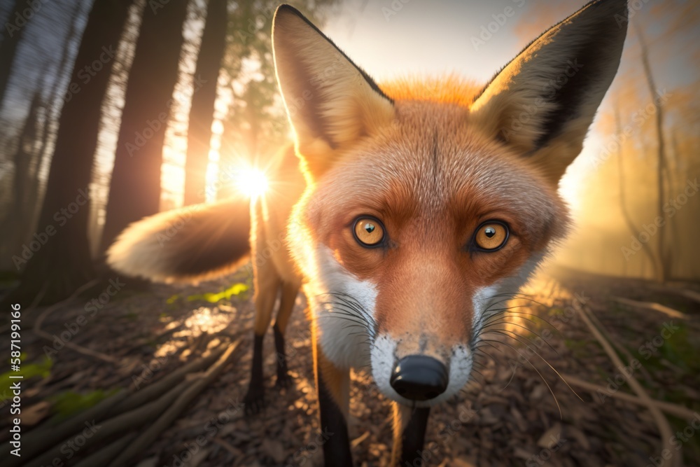 Beautiful fox in sunshine, looking into camera. Created with AI ...