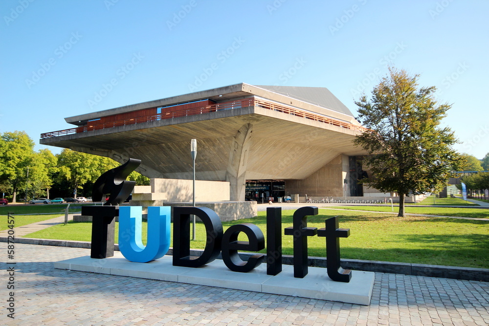 Logo in letters for the auditorium of the Technical University of Delft ...