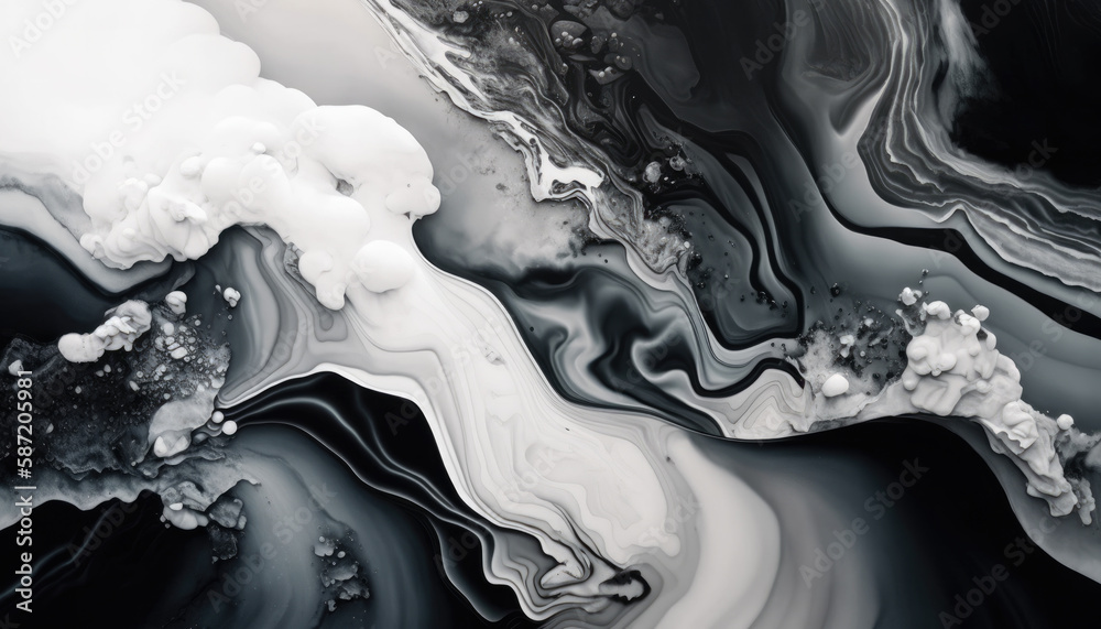 Beautiful Black and White Paint Swirls with White Particles. Elegant ...