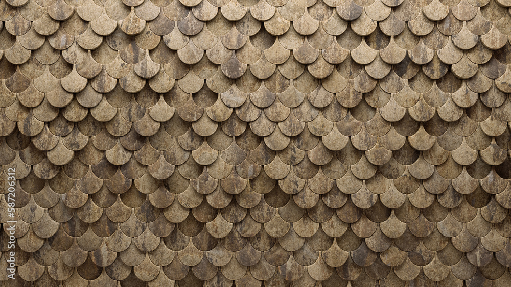 Textured Tiles arranged to create a Fish Scale wall. Polished, Natural ...