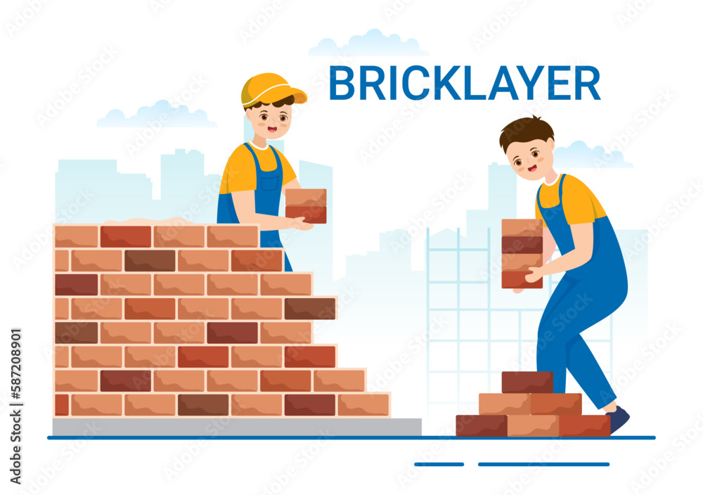 Bricklayer Worker Illustration with People Construction and Laying ...