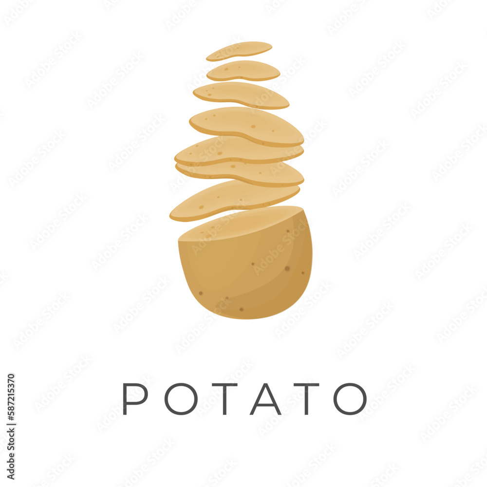 Potato Illustration Logo Cut Into Thin Chips Stock Vector | Adobe Stock