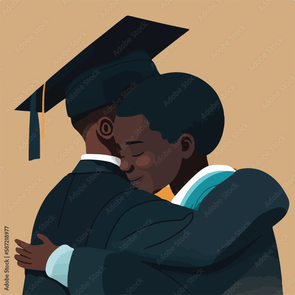 Black father, brother or friend hugging and support graduate with ...