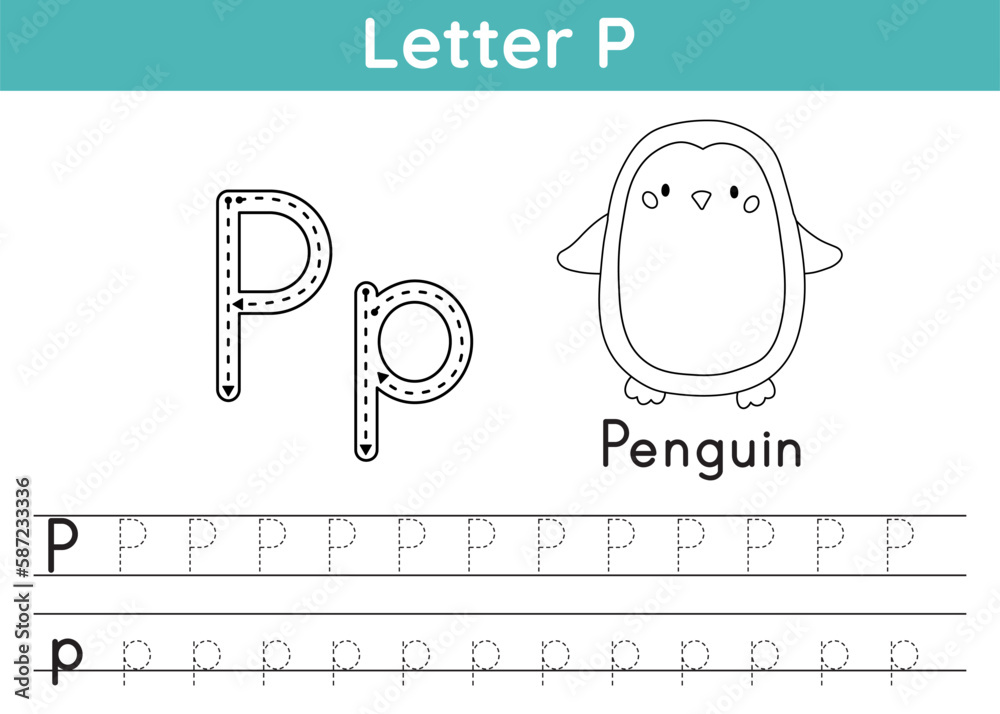 Alphabet ABC, a-z exercise. Coloring page. Trace letter P. Vocabulary ...