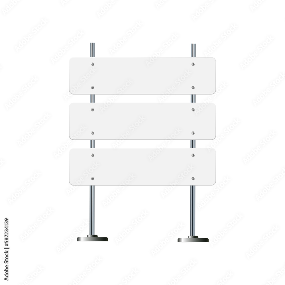 Road, traffic signs. Highway signboard on metal pole. Blank white board ...